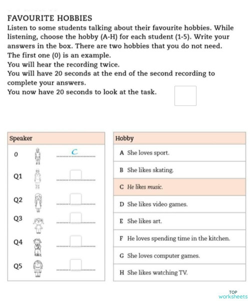 FAVOURITE HOBBIES. Interactive worksheet | TopWorksheets