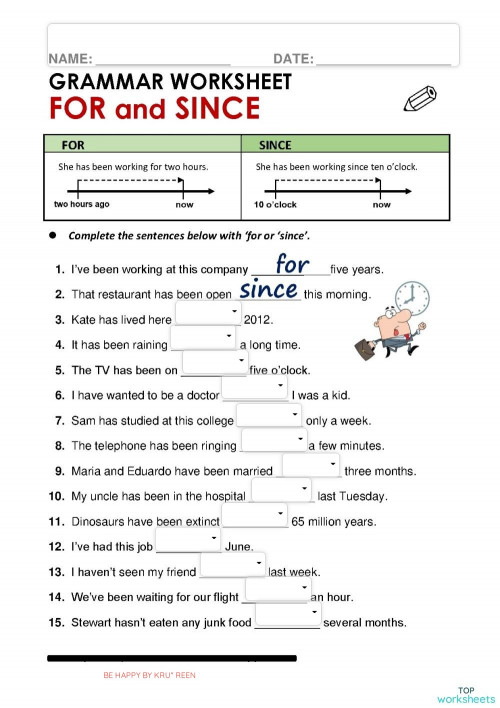 Worksheet : Using Since - For ใบงานเชิงโต้ตอบ | TopWorksheets