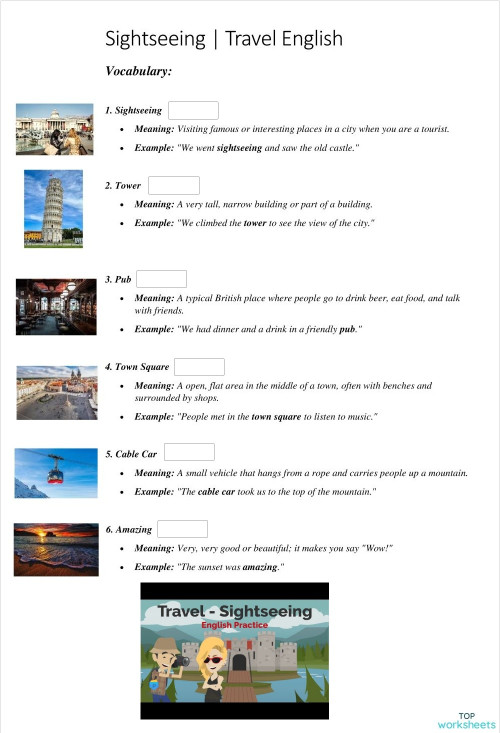 Sightseeing / Travel English. Interactive worksheet | TopWorksheets