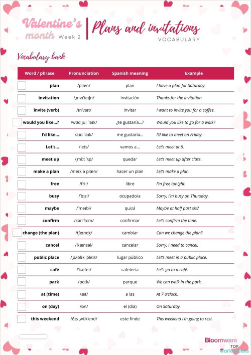LOVE'S MONTH_W2_VOCABULARY. Ficha interactiva | TopWorksheets