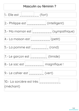 Masculin ou féminin ?. Fiche interactive | TopWorksheets