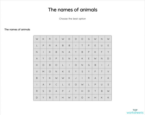 The names of animals. Interactive worksheet | TopWorksheets