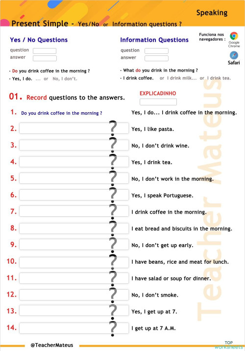 Yes / No OR Information Questions - 04 - Making Questions - Writing ...