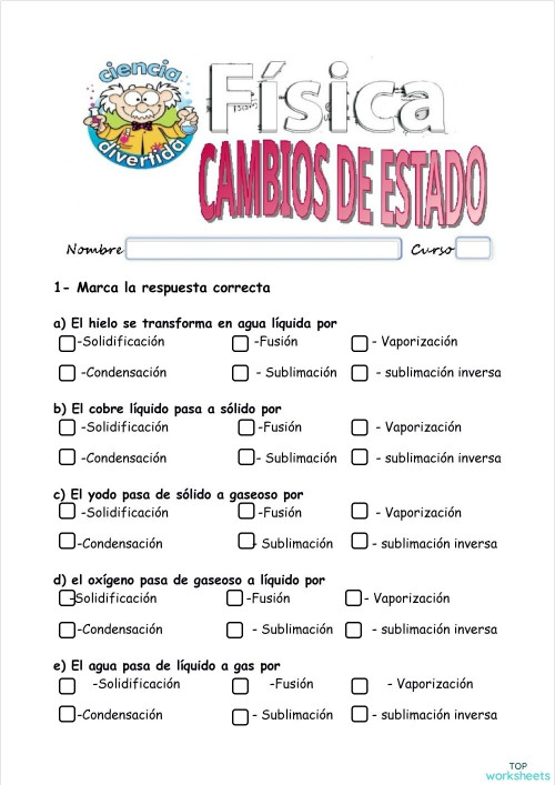 Física: fichas interactivas y ejercicios online | TopWorksheets