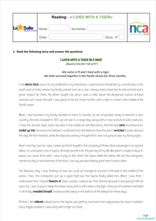 2º NCA - Reading IN03. Interactive worksheet | TopWorksheets