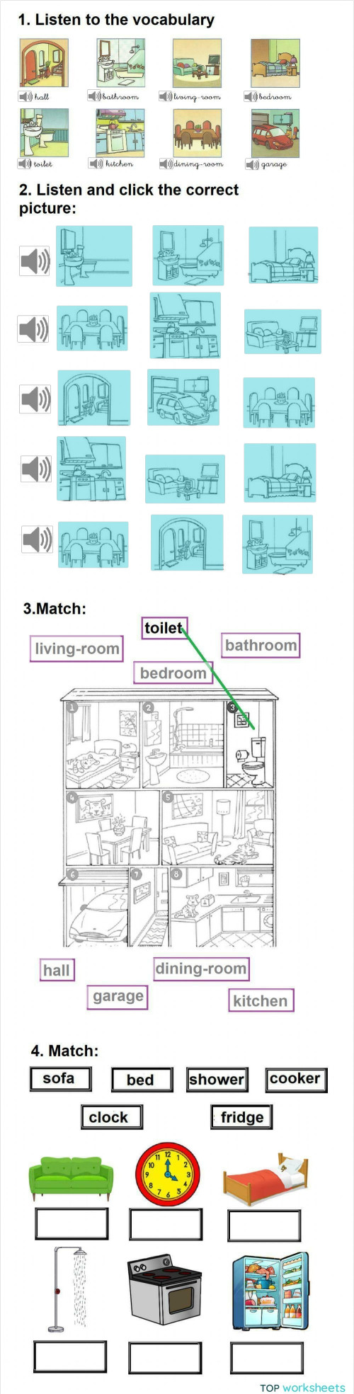 English 2 - Unit 3 - House. Interactive worksheet | TopWorksheets