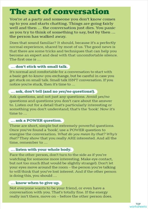 The art of conversation. Ficha interactiva | TopWorksheets