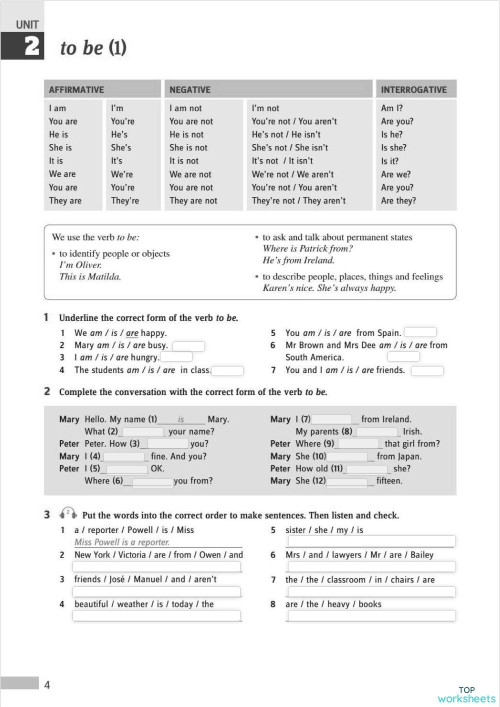 AEF Starter - be - grammar. Interactive worksheet | TopWorksheets