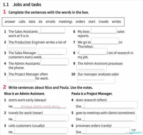 Jobs and tasks. Interactive worksheet | TopWorksheets