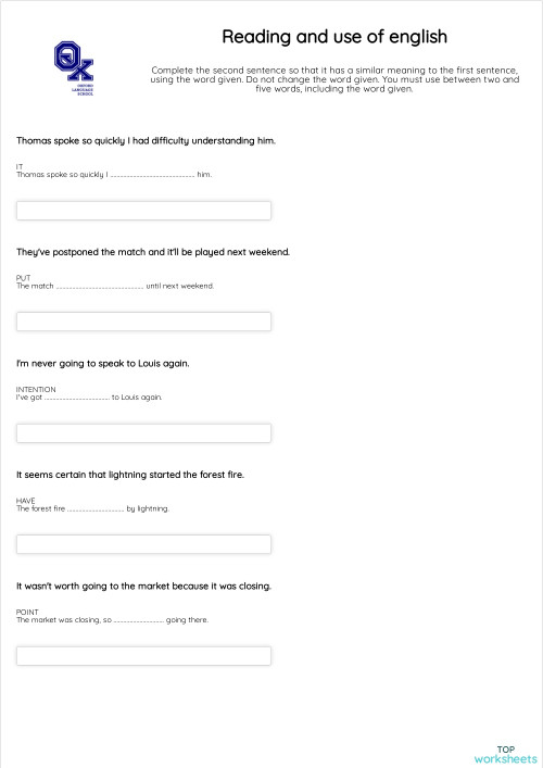 Reading and use of english. Interactive worksheet | TopWorksheets