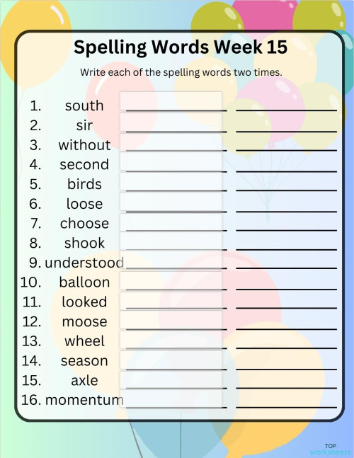 Spelling Words 15.1. Interactive worksheet | TopWorksheets