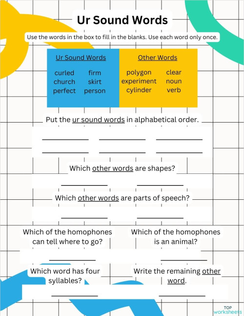 Ur Sound Words. Interactive worksheet | TopWorksheets