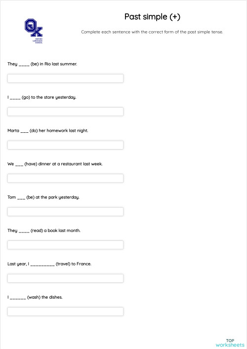 Past simple (+). Interactive worksheet | TopWorksheets