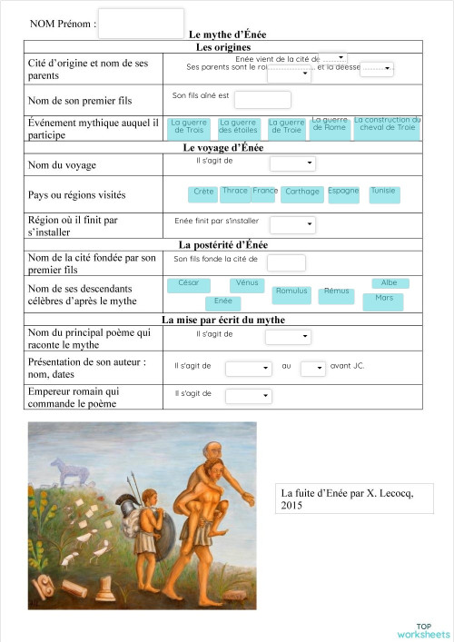 Le mythe d'Enée. Fiche interactive | TopWorksheets