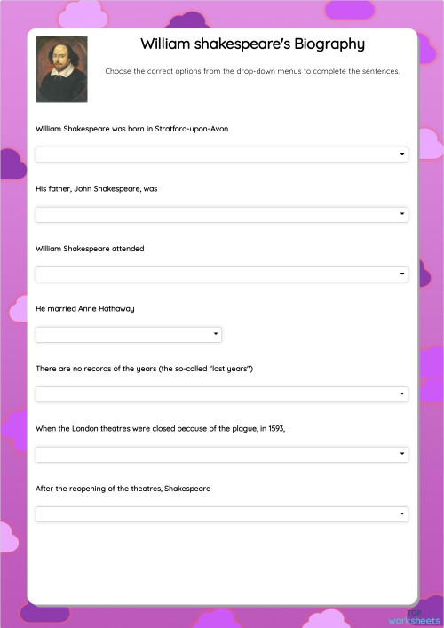 William Shakespeare's Biography. Interactive worksheet | TopWorksheets