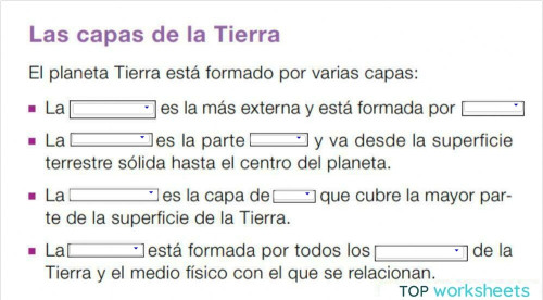 Las capas de la Tierra. Ficha interactiva | TopWorksheets