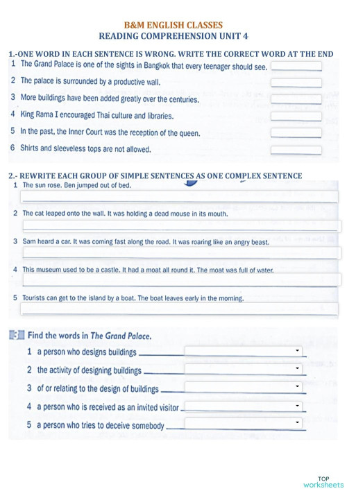 READING COMPREHENSION UNIT 4. Interactive worksheet | TopWorksheets