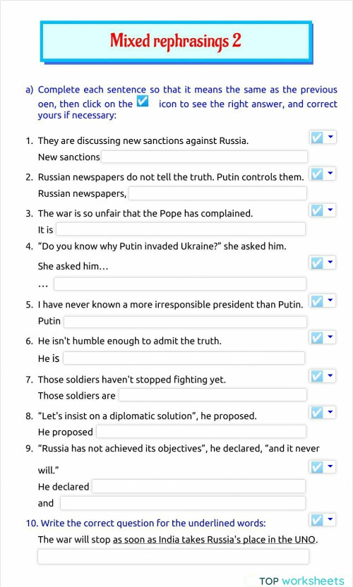 Mixed rephrasings 2. Interactive worksheet | TopWorksheets
