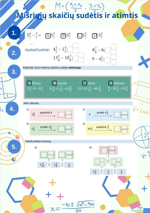 Mišriųjų skaičių sudėtis ir atimtis. Interactive worksheet | TopWorksheets