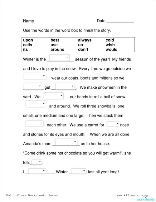 DOLCH 2nd CLOZE 2. Interactive worksheet | TopWorksheets