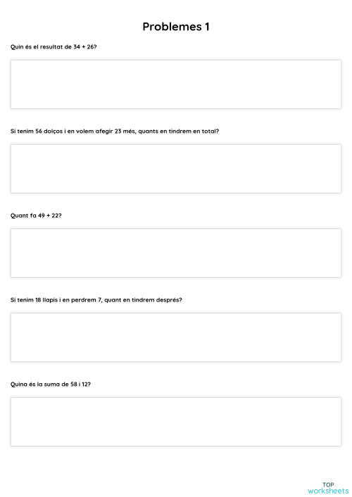 Problemes 1. Fitxa interactiva | TopWorksheets