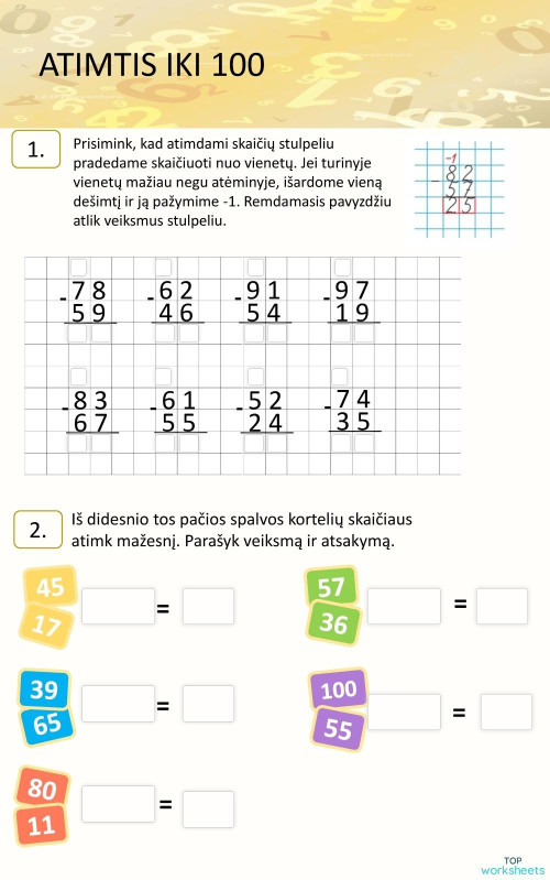 M4. Atimtis iki 1000. Interactive worksheet | TopWorksheets
