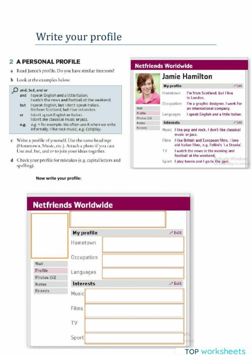 Writing a profile. Interactive worksheet | TopWorksheets