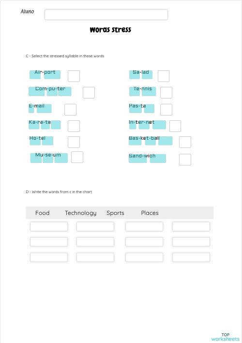 Atividade do livro word stress. Ficha interativa | TopWorksheets