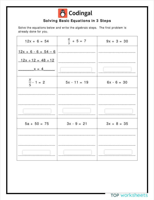 Solving equations. Interactive worksheet | TopWorksheets