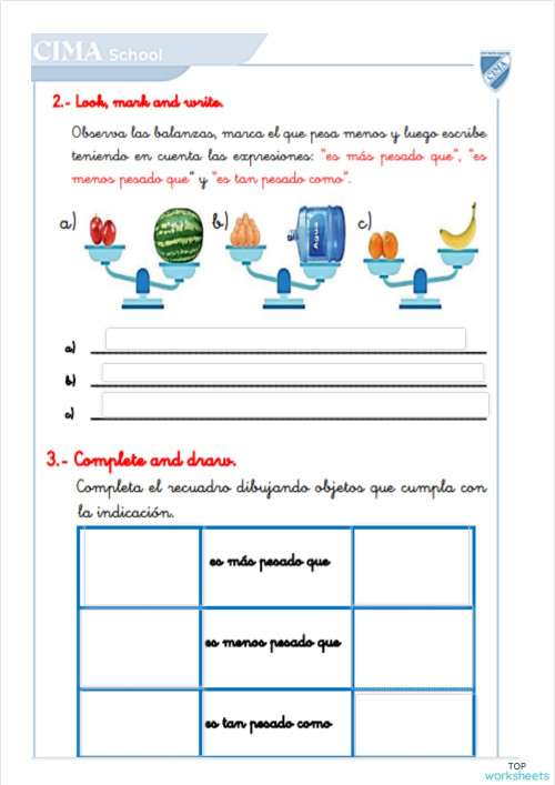 PESAMOS CON LA BALANZA. Ficha interactiva | TopWorksheets