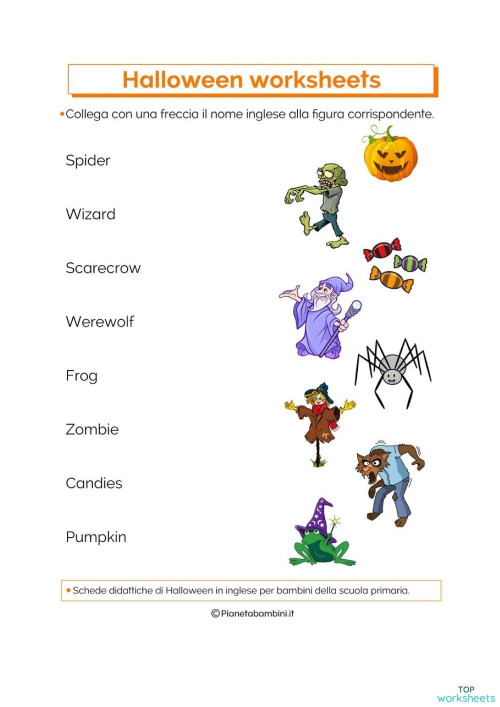 HALLOWEEN COLLEGA CON UNA FRECCIA. Scheda interattiva | TopWorksheets