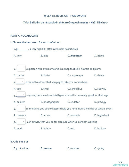 Week 18 - Homework. Interactive worksheet | TopWorksheets
