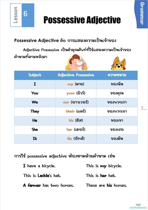 Lesson 6 Possessive adjective. Interactive worksheet | TopWorksheets