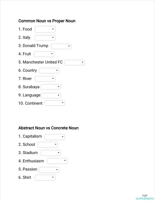 WS3 EXC COMMON PROPER ABSTRACT CONCRETE NOUN. Lembar kerja interaktif ...