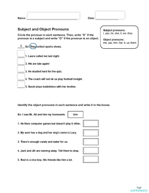 Subject and Object Pronouns. Interactive worksheet | TopWorksheets