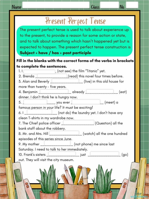 Present Perfect Tense. Interactive worksheet | TopWorksheets