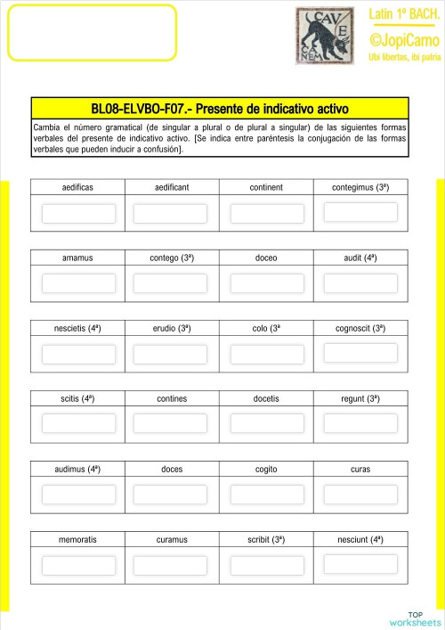 BL08-ELVBO-F07- Presente de indicativo activo - Cambiar el número ...