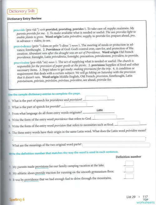 List 29 Dictionary Skills Pg 117. Interactive worksheet | TopWorksheets