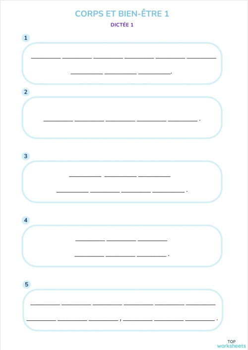 Corps et bien-être 1 Dictée 1. Fiche interactive | TopWorksheets