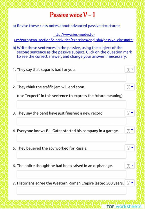 Passive voice V - 1. Interactive worksheet | TopWorksheets
