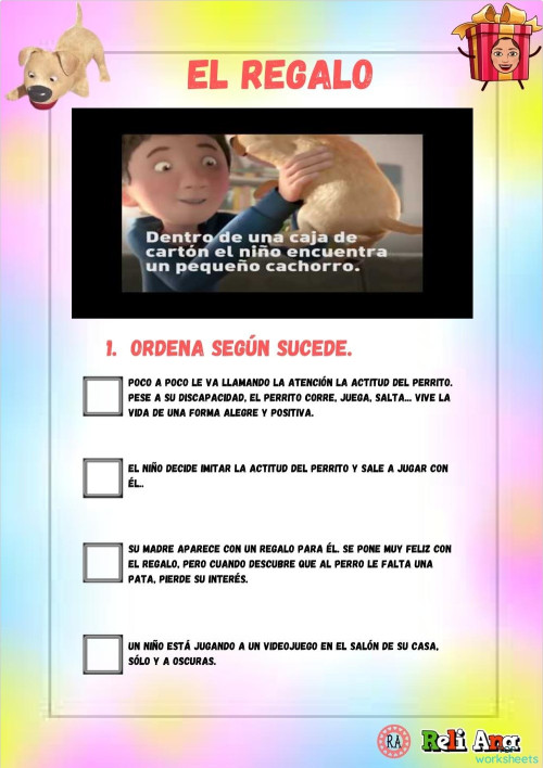 CORTOMETRAJE EL REGALO. Ficha interactiva | TopWorksheets