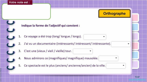 Adjectifs : fiches interactives et exercices en ligne | TopWorksheets