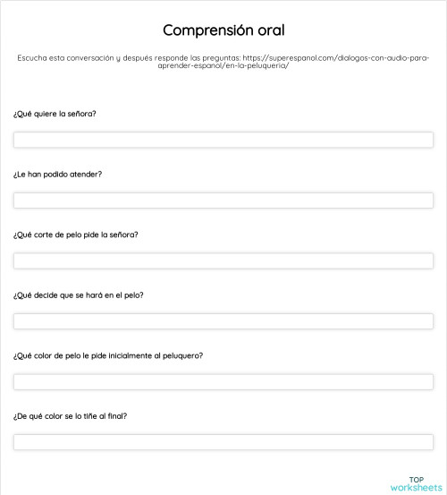 Comprensión oral. Ficha interactiva | TopWorksheets
