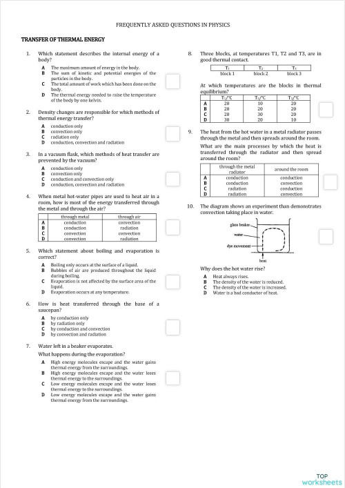 240620 Physics FAQs - Transfer of Thermal Energy. Interactive worksheet ...