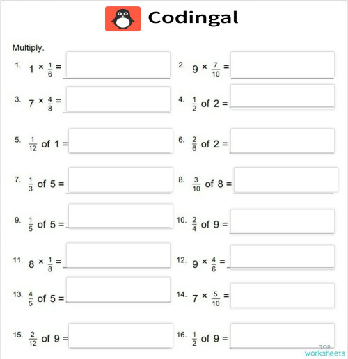 Fraction_Multiplication_G5_WS1. Interactive worksheet | TopWorksheets