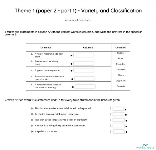 Theme 1 (paper 2 - part 1) - Variety and Classification. Interactive ...
