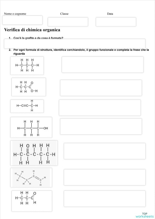Verifica su chimica organica 2C. Scheda interattiva | TopWorksheets