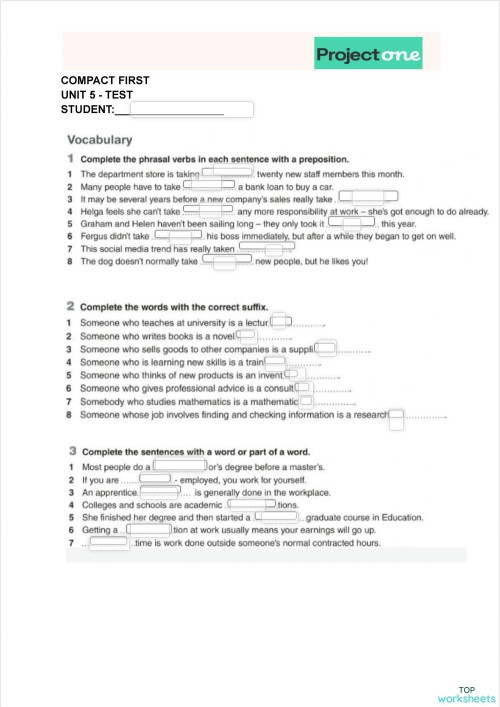 Compact First unit 5 test. Interactive worksheet | TopWorksheets