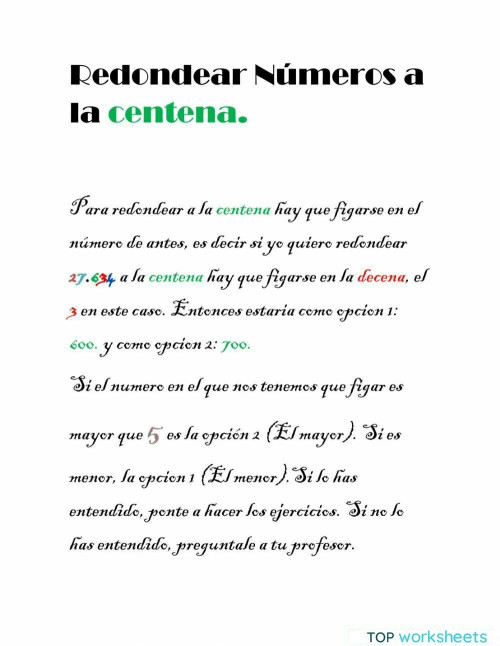 Redondeando a la centena. Ficha interactiva | TopWorksheets