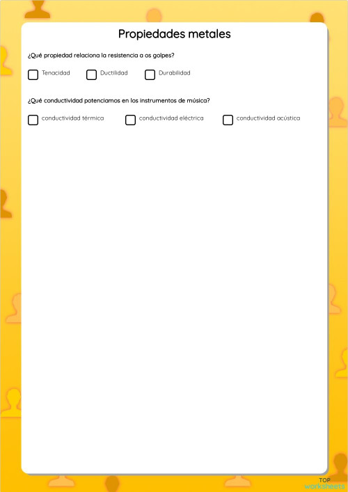 Propiedades metales. Ficha interactiva | TopWorksheets